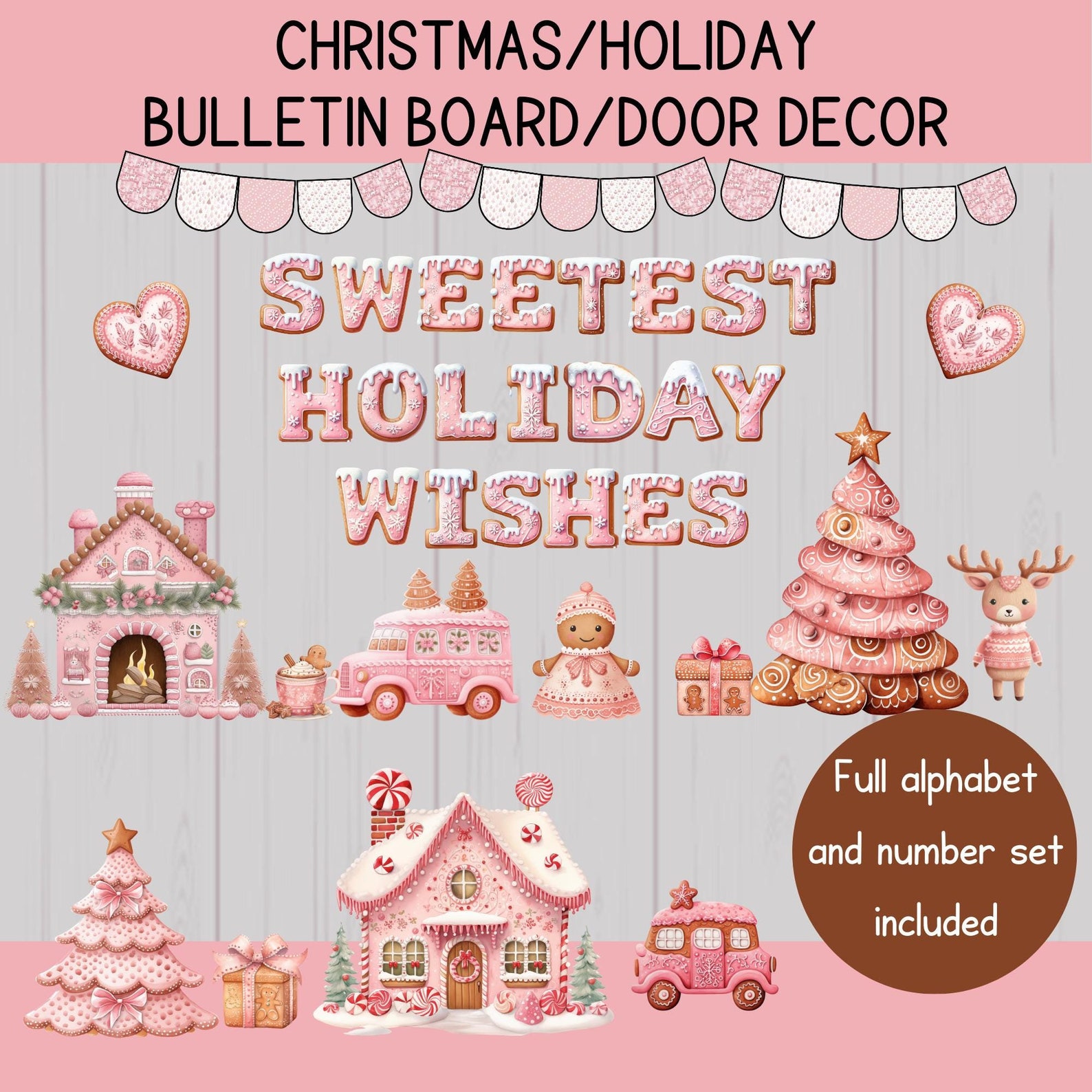 Pink Gingerbread Christmas Bulletin Board Kit (printable) - Etsy