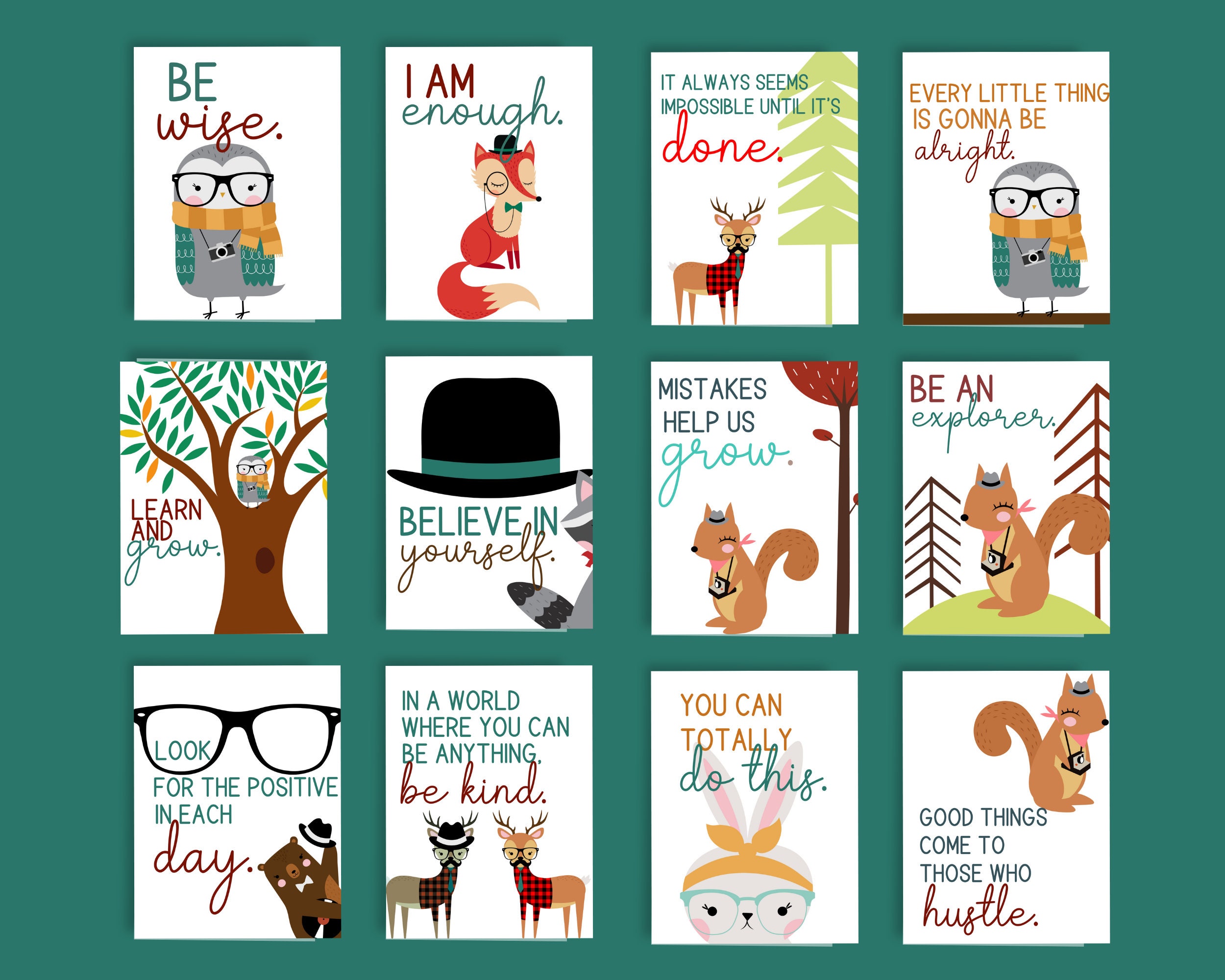 25 Affirmation Printables for Kids- HIPSTER Woodland Animal Theme - Etsy