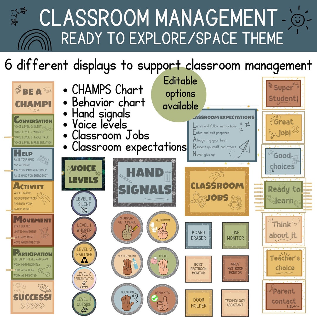 Space Theme Classroom Management Kit: Boho Decor (digital Download) - Etsy