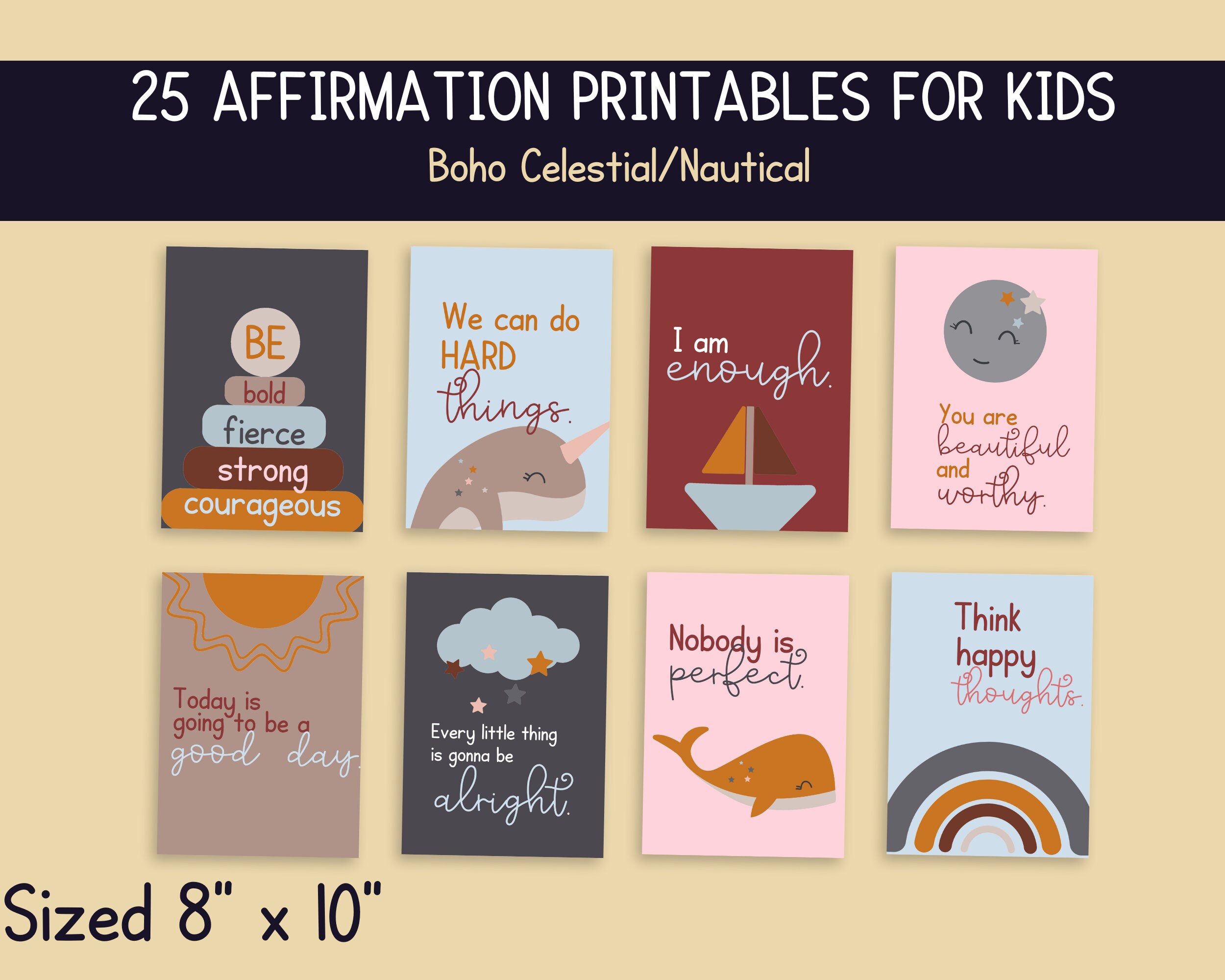 25 Affirmation Printables for Kids Boho Celestial Sea Animals - Etsy