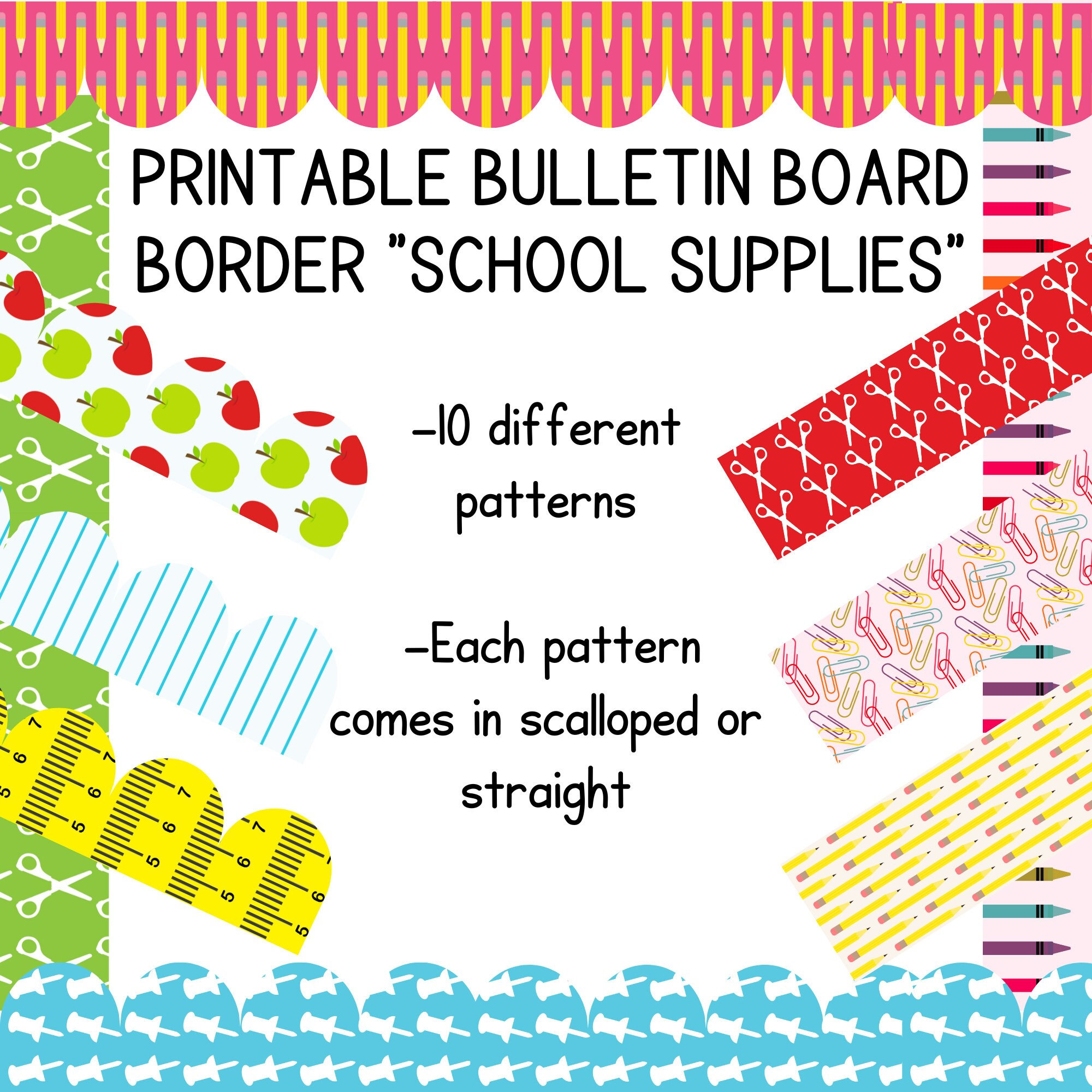 School Supplies Bulletin Board Borders