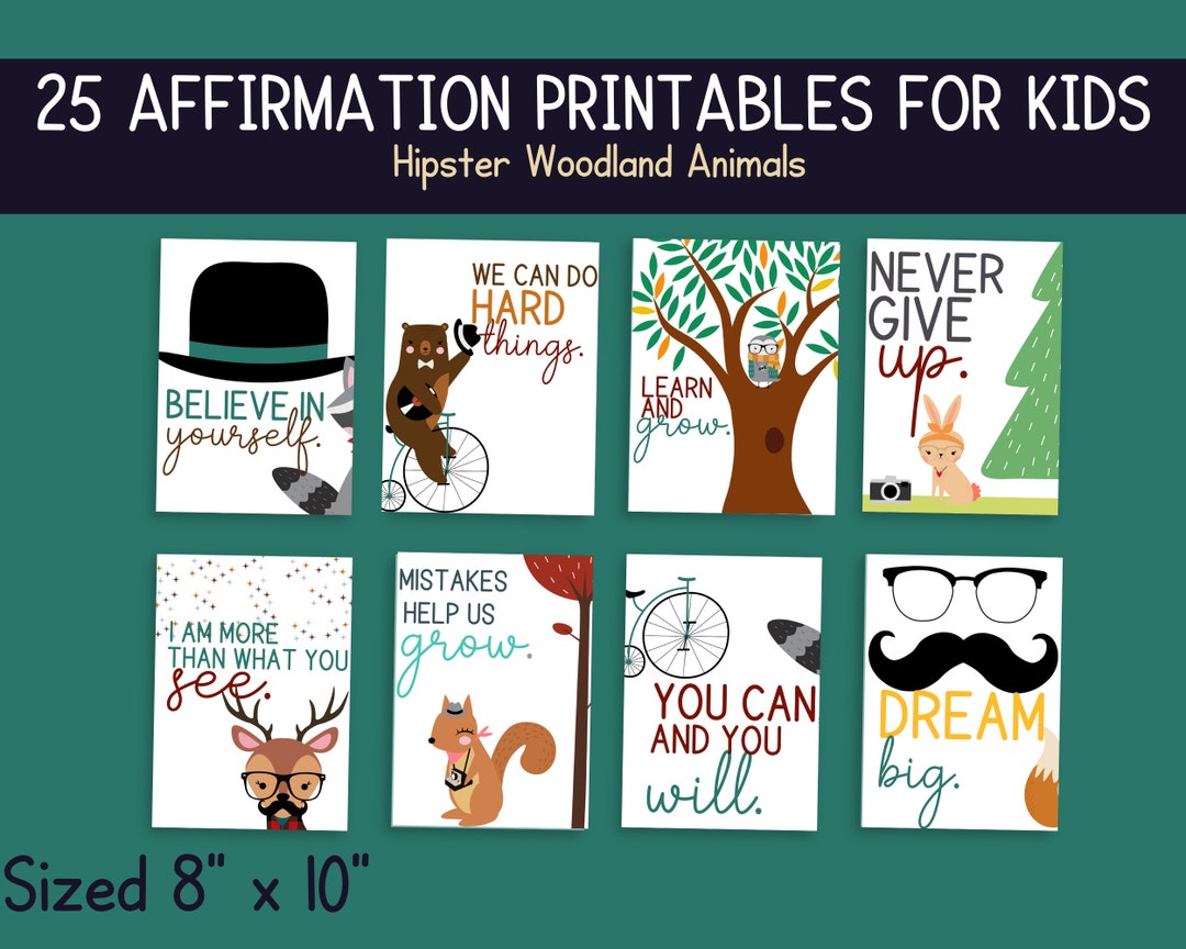 25 Affirmation Printables for Kids- HIPSTER Woodland Animal Theme - Etsy