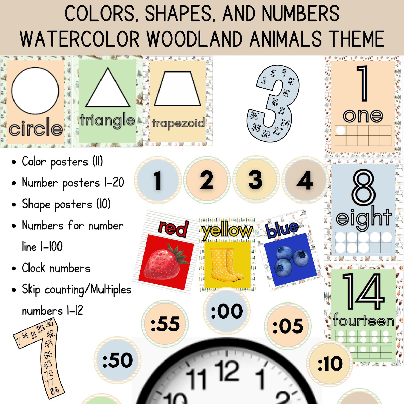 Woodland Classroom Decor Bundle: Watercolor Animals Theme (editable ...