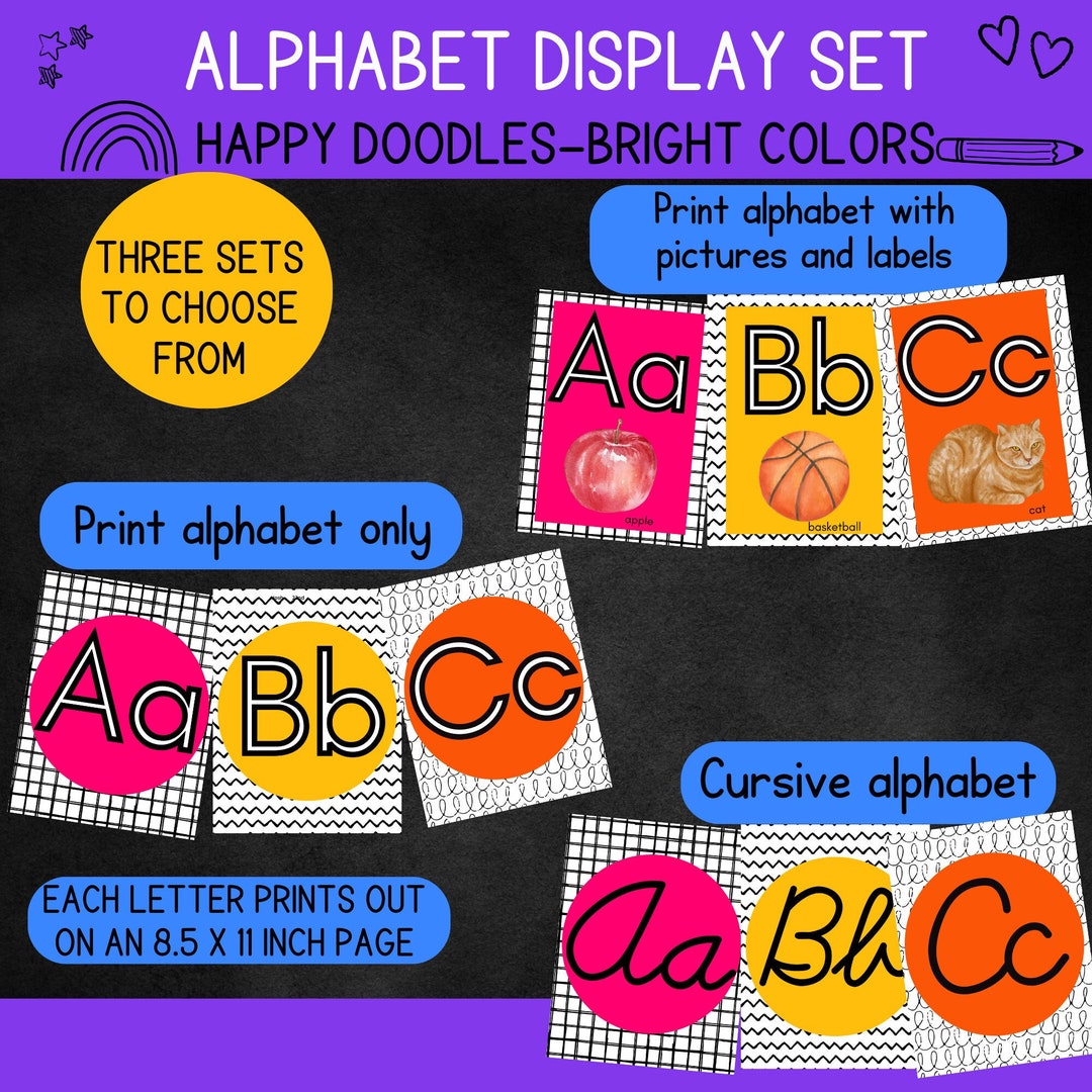 Alphabet Display Set for Classroom- Happy Doodles-bright Colors ...