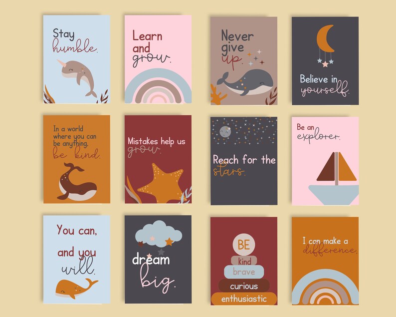 25 Affirmation Printables for Kids- Boho Celestial Sea Animals - Etsy