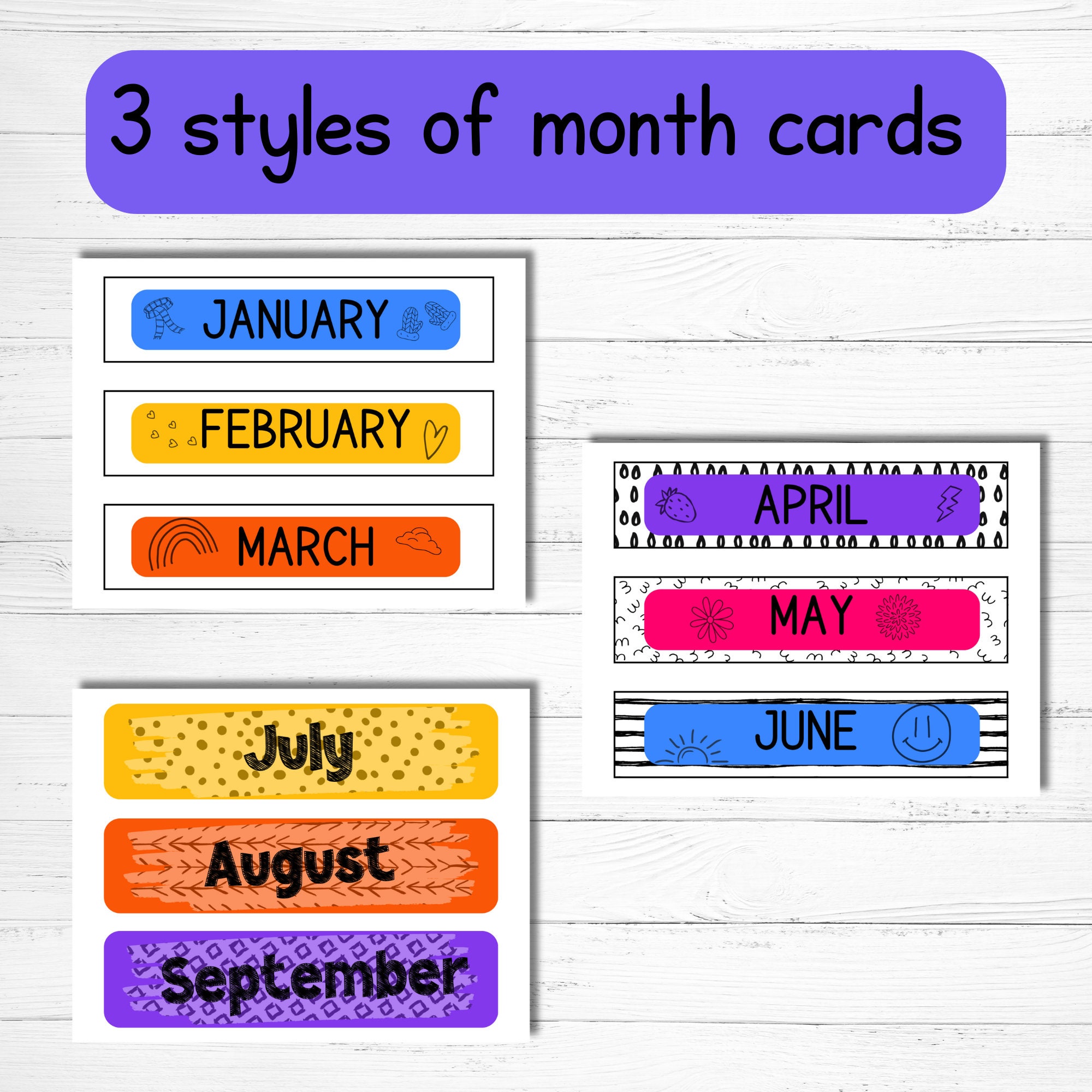 Printable Calendar Set for Classroom Happy Doodles Bright Colors ...