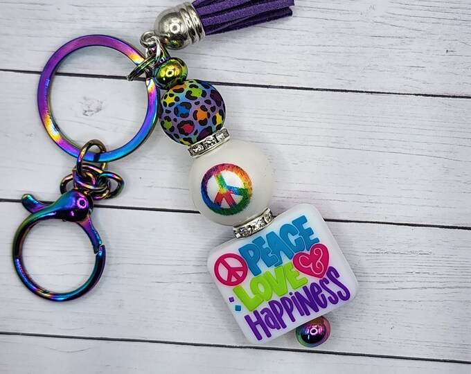Peace, Love, Happiness Colorful Keychain/bag Clip - Etsy
