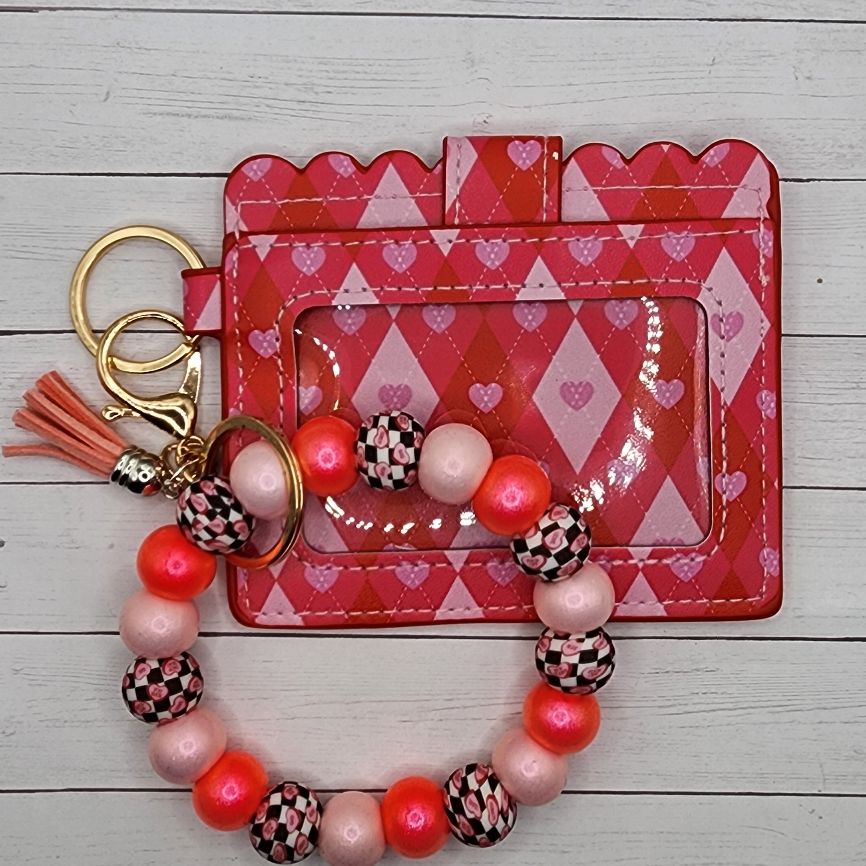 Cute Pink Heart Wristlet/keychain With Small Heart Wallet - Etsy
