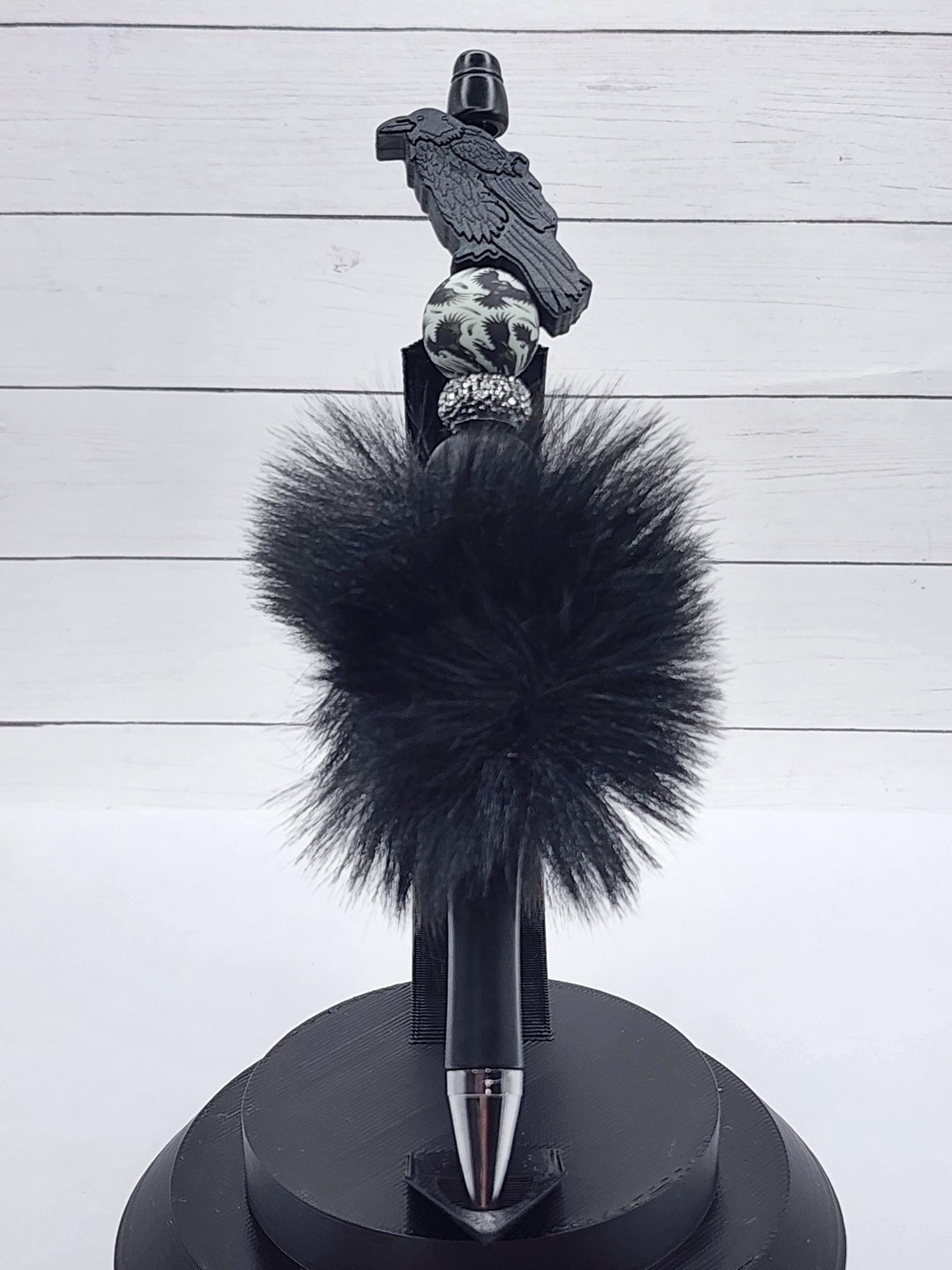 Black Raven/crow Floofy Ballpoint Pen - Etsy