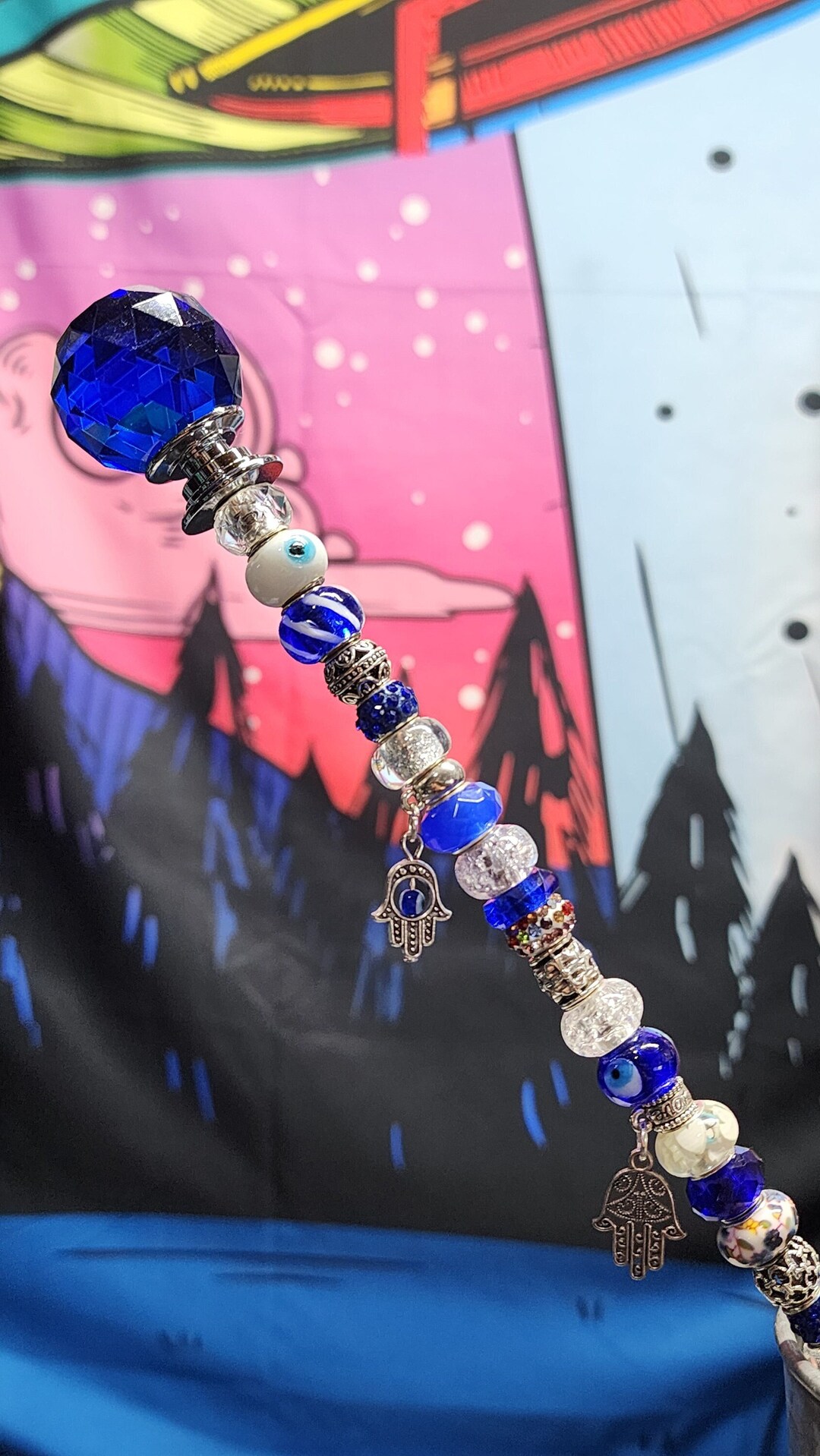 Hamsa and Evil Eye-themed Beautiful Blue and White Garden/plant Stake ...