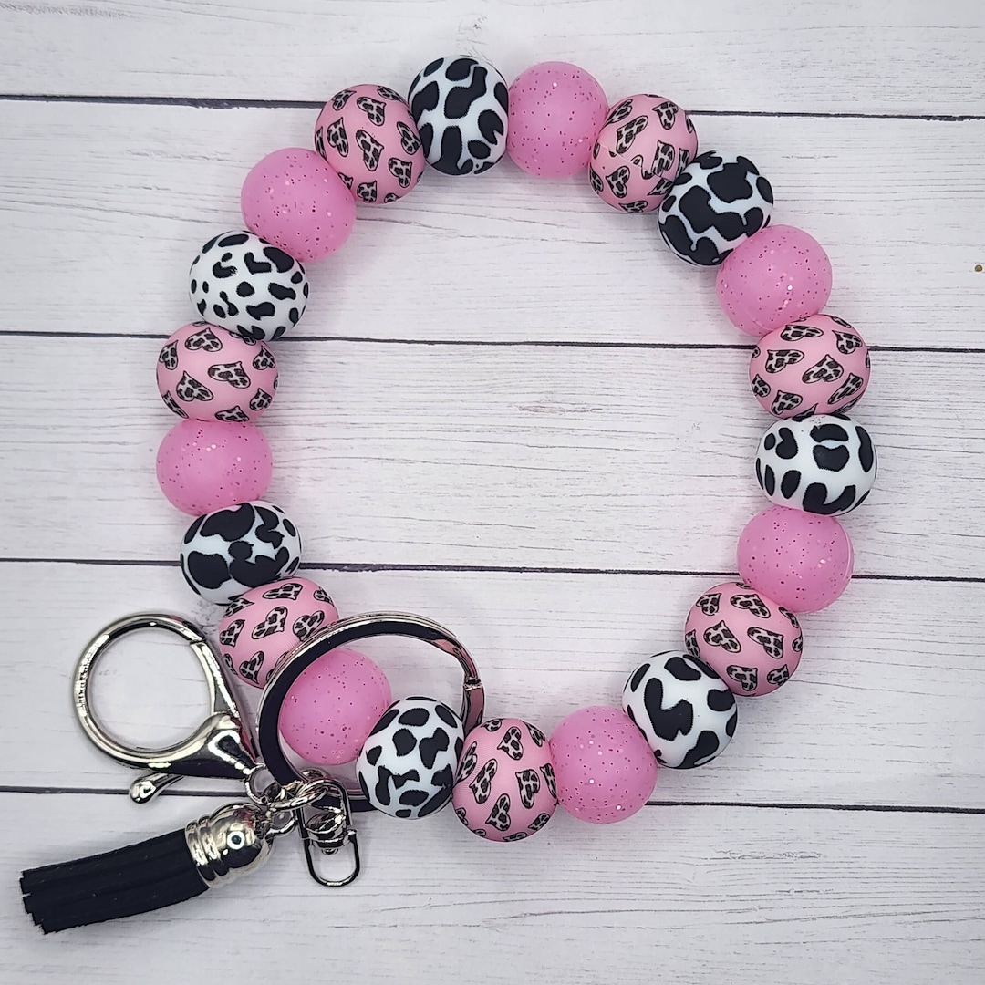 Cute Pink Cow Print Wristlet/keychain - Etsy