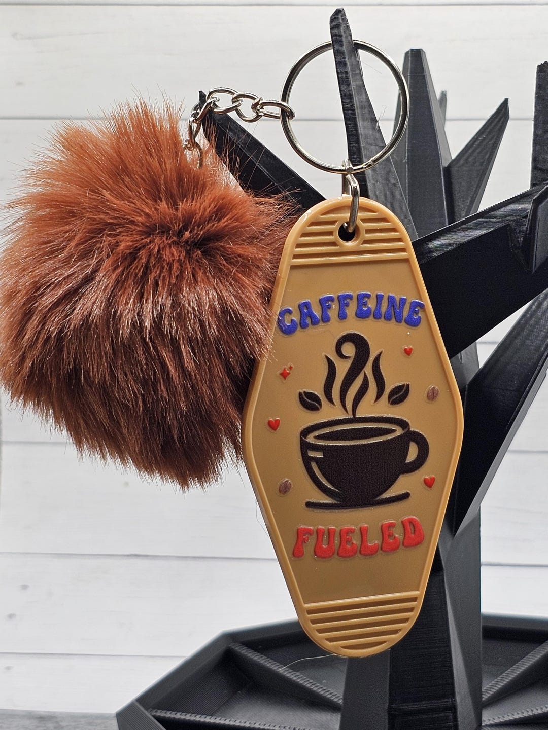 Caffeine Fueled Coffee Cute Acrylic Hotel/motel Keychain With Faux Fur ...