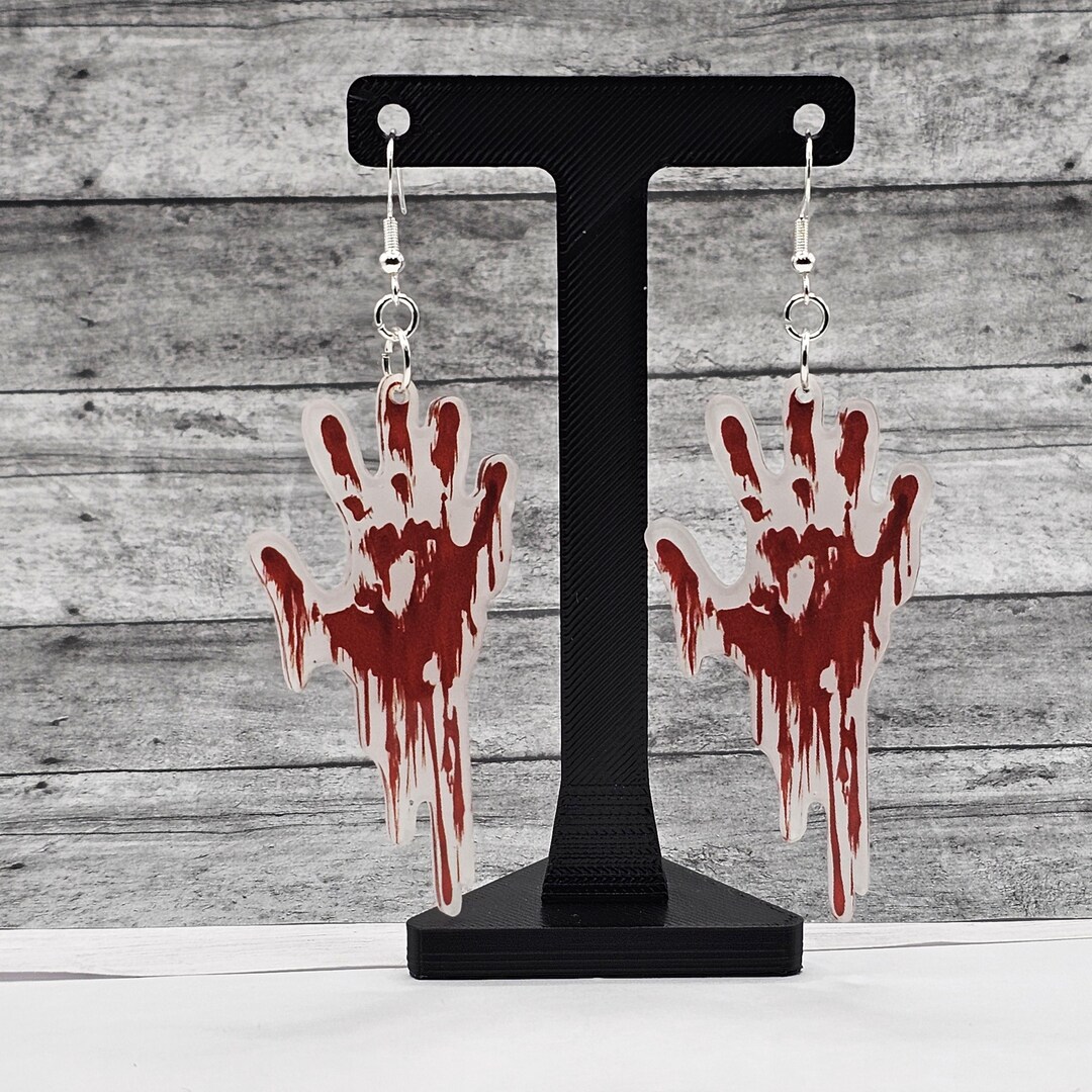 Scary Acrylic Bloody Handprint True Crime Dangle Earrings - Etsy