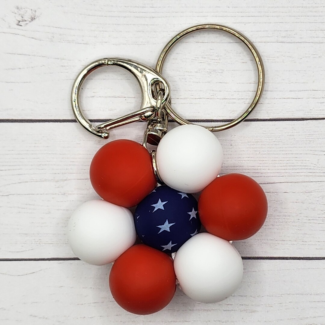 Red, White and Blue Silicone Beaded Flower Keychain - Etsy