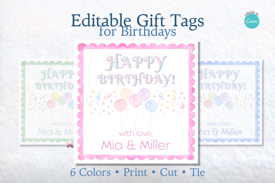 EDITABLE Birthday Gift Tags | Printable | Canva Template | Kids Party ...