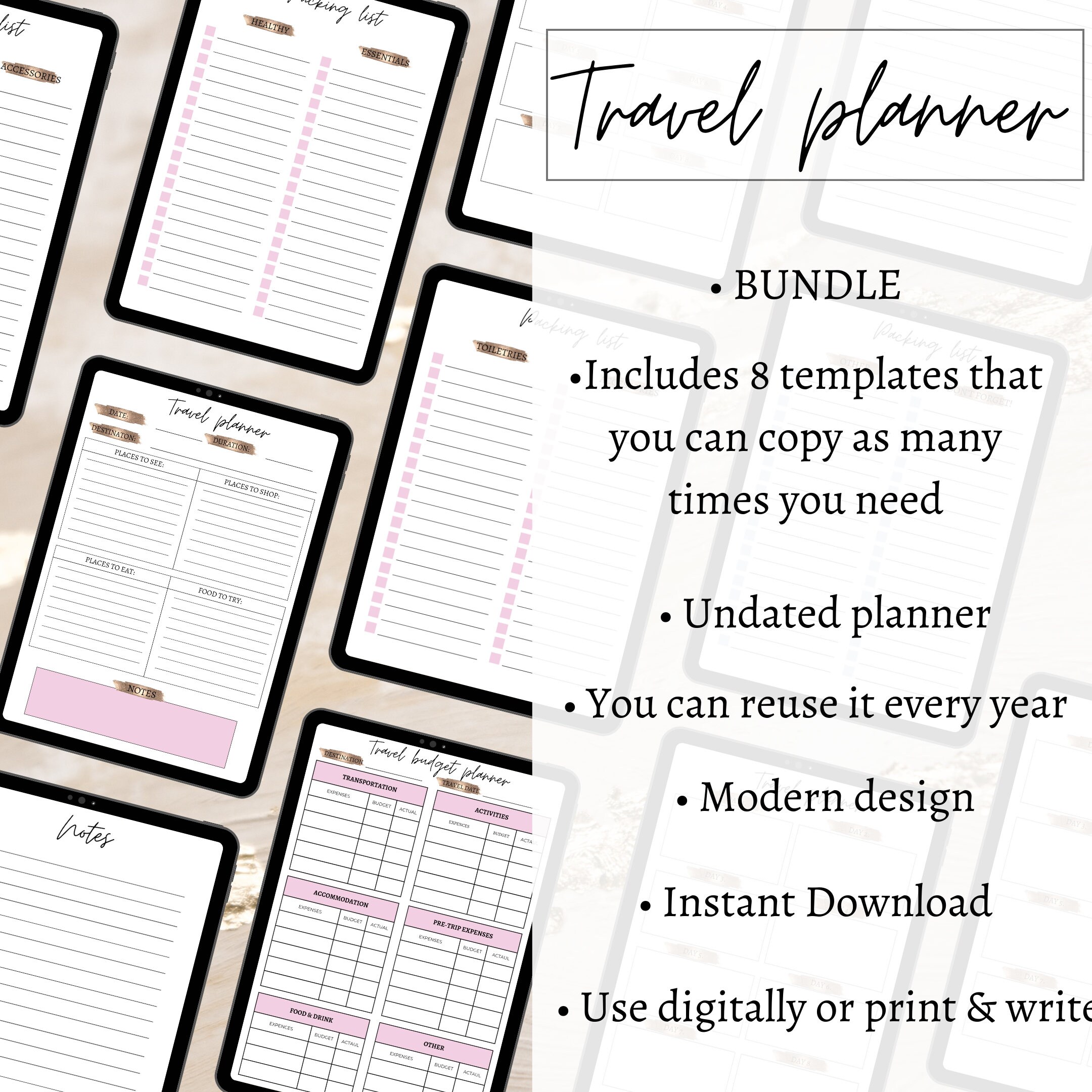 Travel Planner Printable Trip Planner Roadtrip Diary Vacation Planner ...