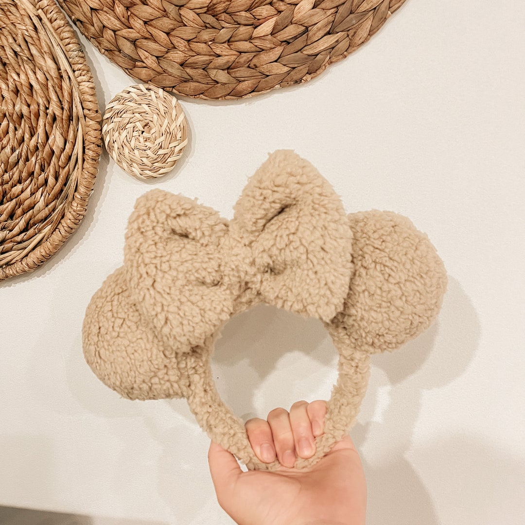 Caramel Latte Sherpa Beige Mouse Ears | Sand Sherpa Headband | Satin ...