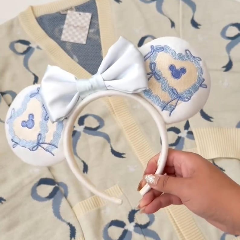 Coquette Birthday Cake Inspired Ivory Cream Mouse Ears | Blue Bow ...