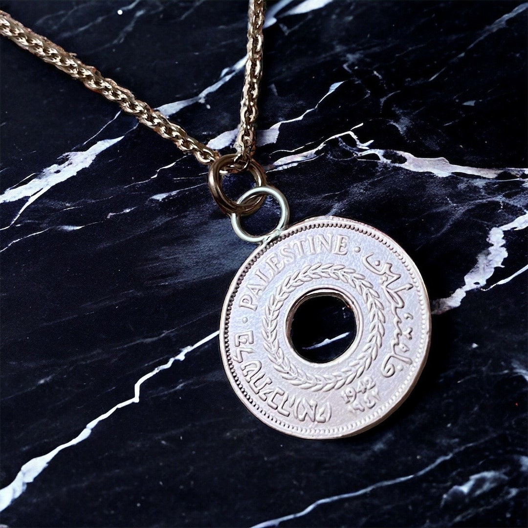 1942 Palestinian 5 Mil Coin Necklace Authentic Rare Pendant, 18K Rose ...
