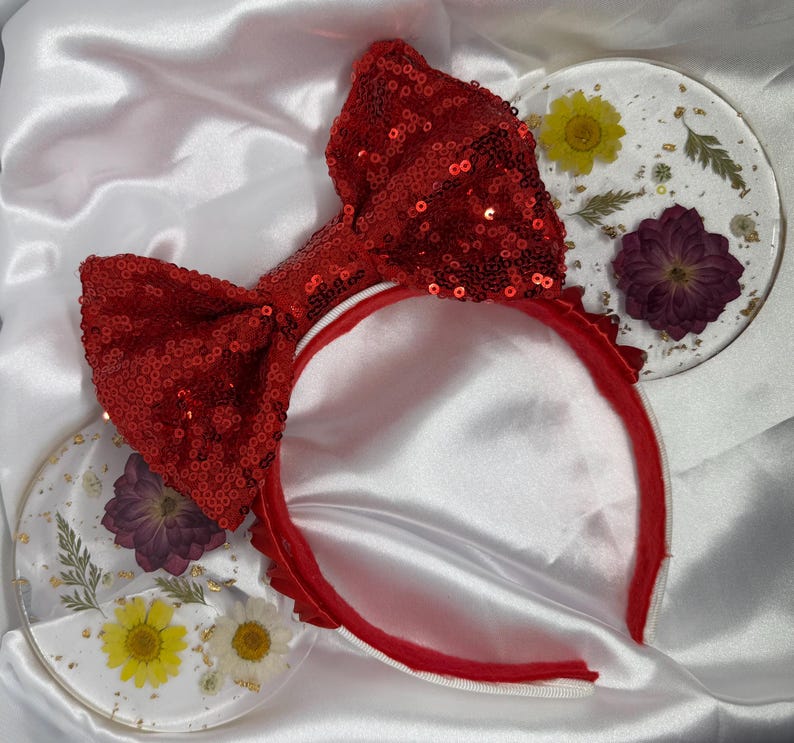 Real Flower Mouse Ears Headband, Handmade Floral Mouse Ears, Botanical ...