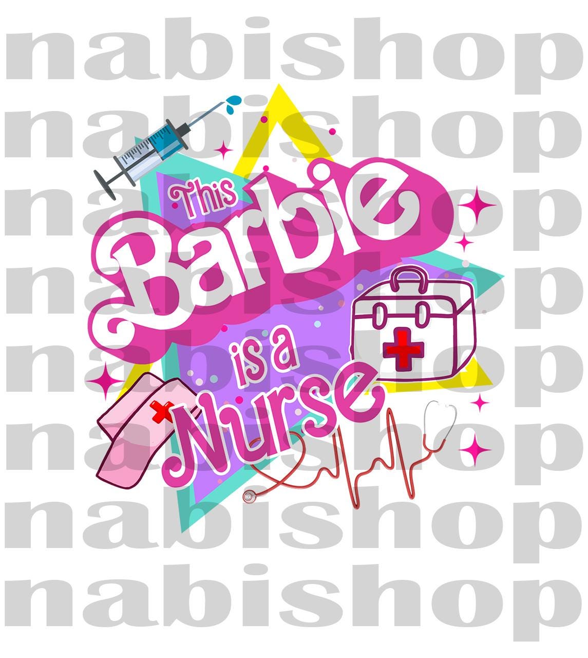 Nurse Barbi PNG, This Barbi is A Nurse SVG, Pink Checkered Heart ...