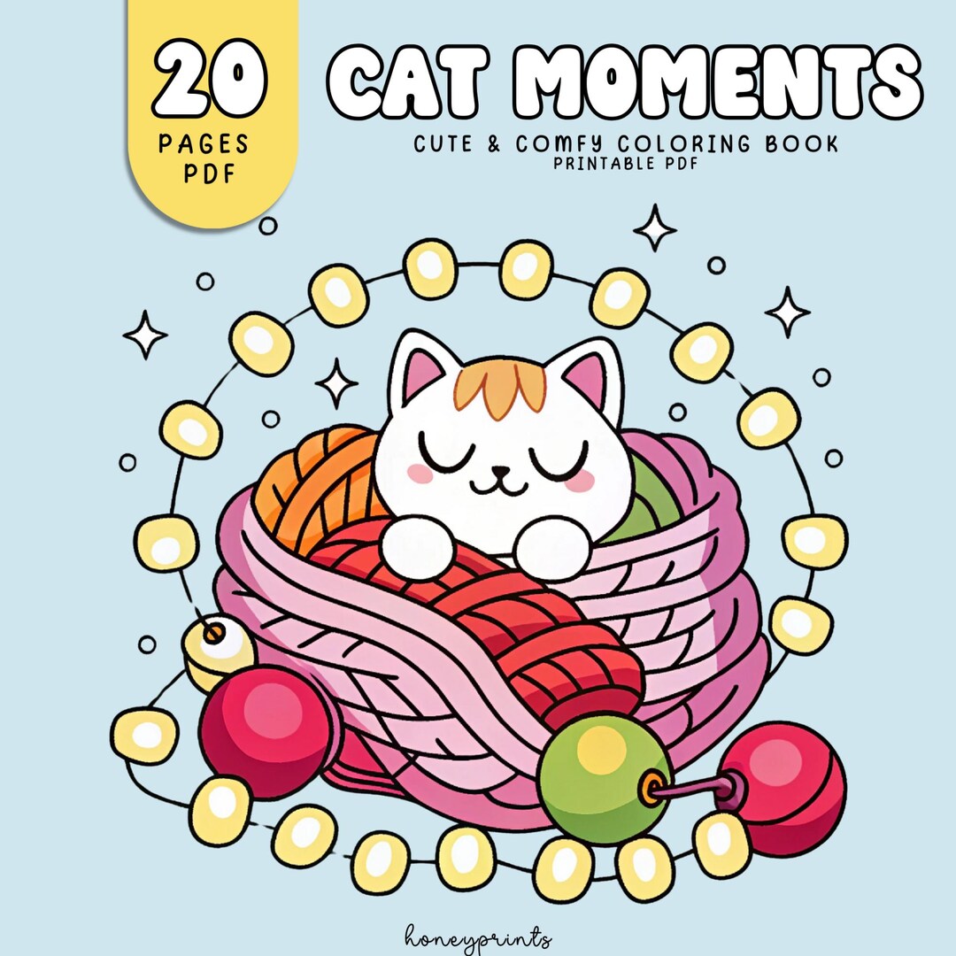 Cat Moments: Cute & Comfy Coloring Book | Printable Coloring Pages for ...