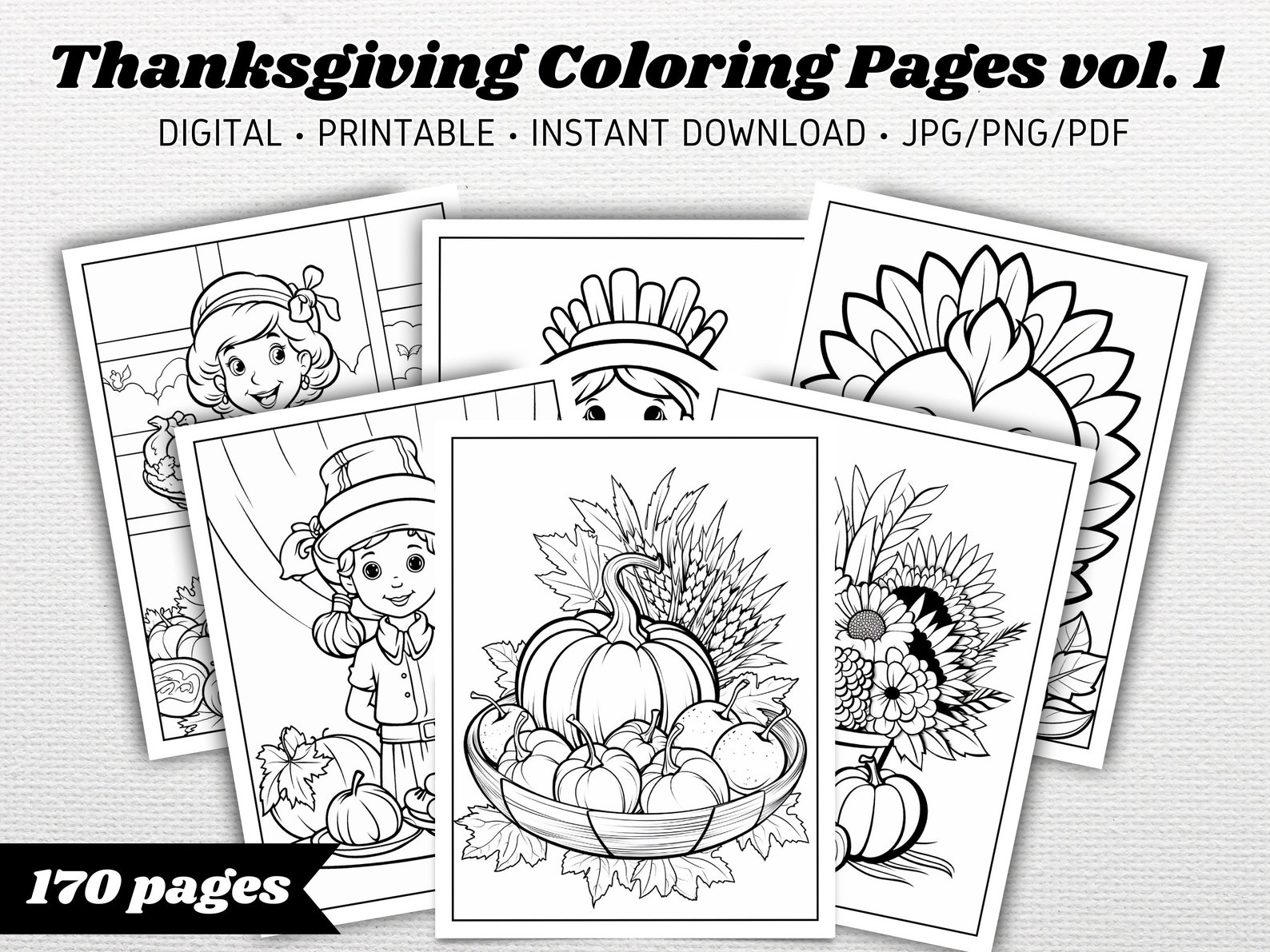 Thanksgiving Coloring Pages 170 Pages Coloring Book Vol 1 PRINTABLE ...
