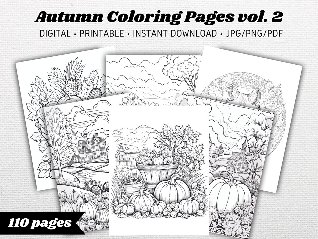 Autumn Coloring Pages 110 Pages Adult Kids Coloring Book Vol 2 DIGITAL ...