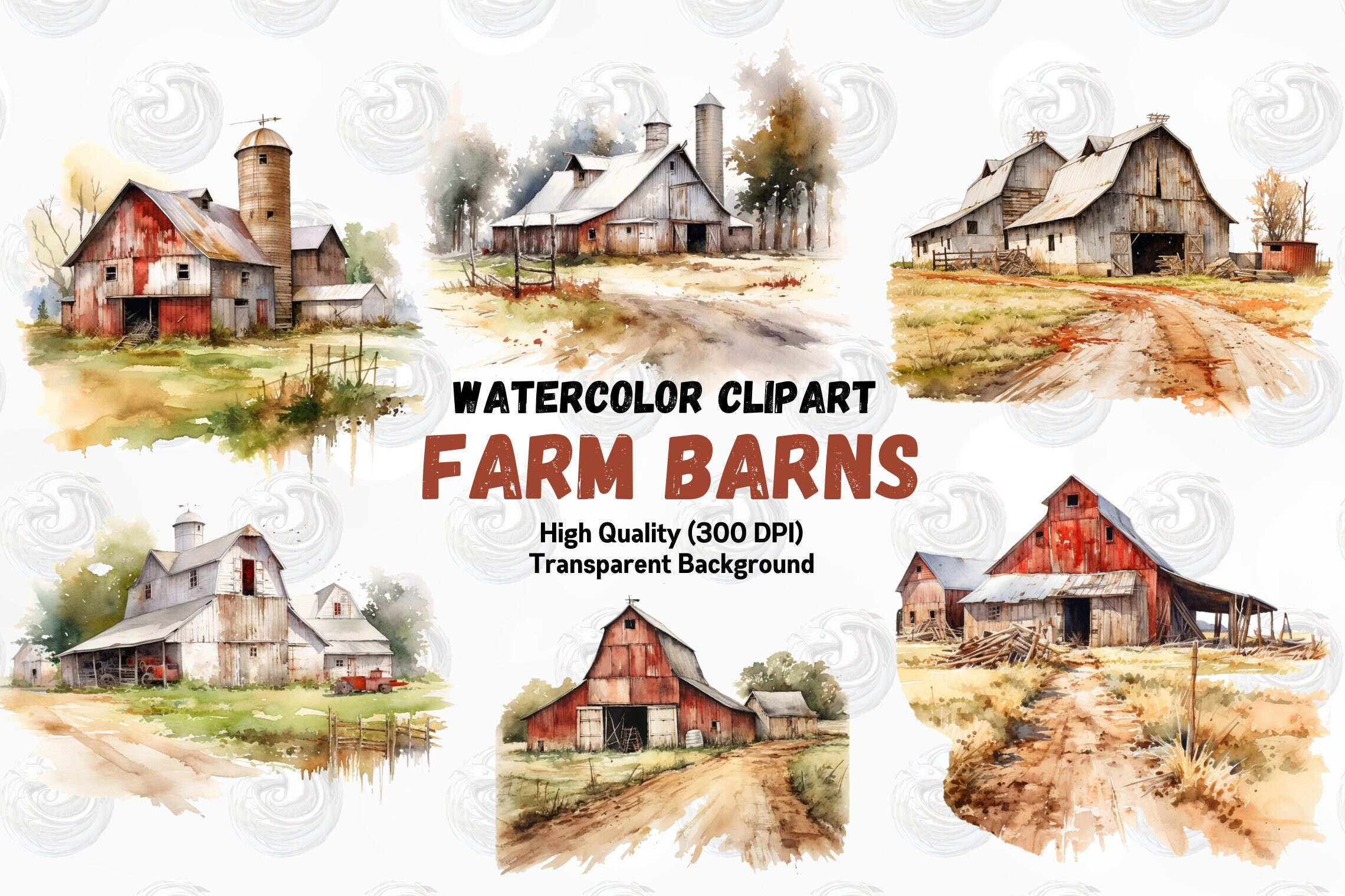 Watercolor Farm Barns Clipart - 12 High Quality Pngs - Transparent ...