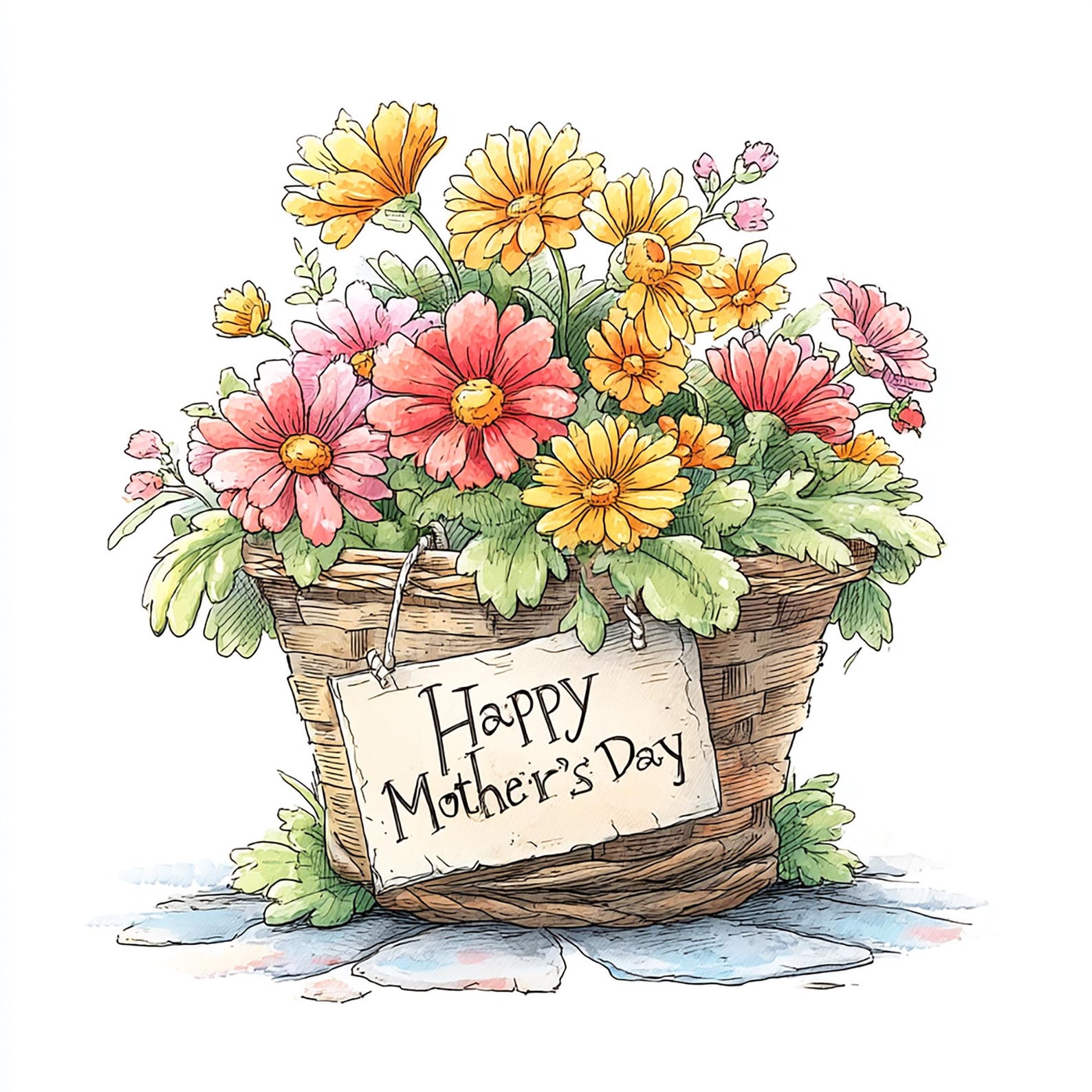 Mother's Day Flower Basket Clipart - 8 High Quality Pngs - White ...