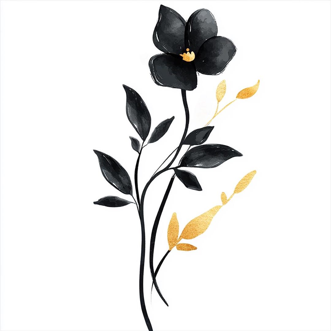 Black and Gold Floral Clipart - 12 High Quality Pngs - White Background ...