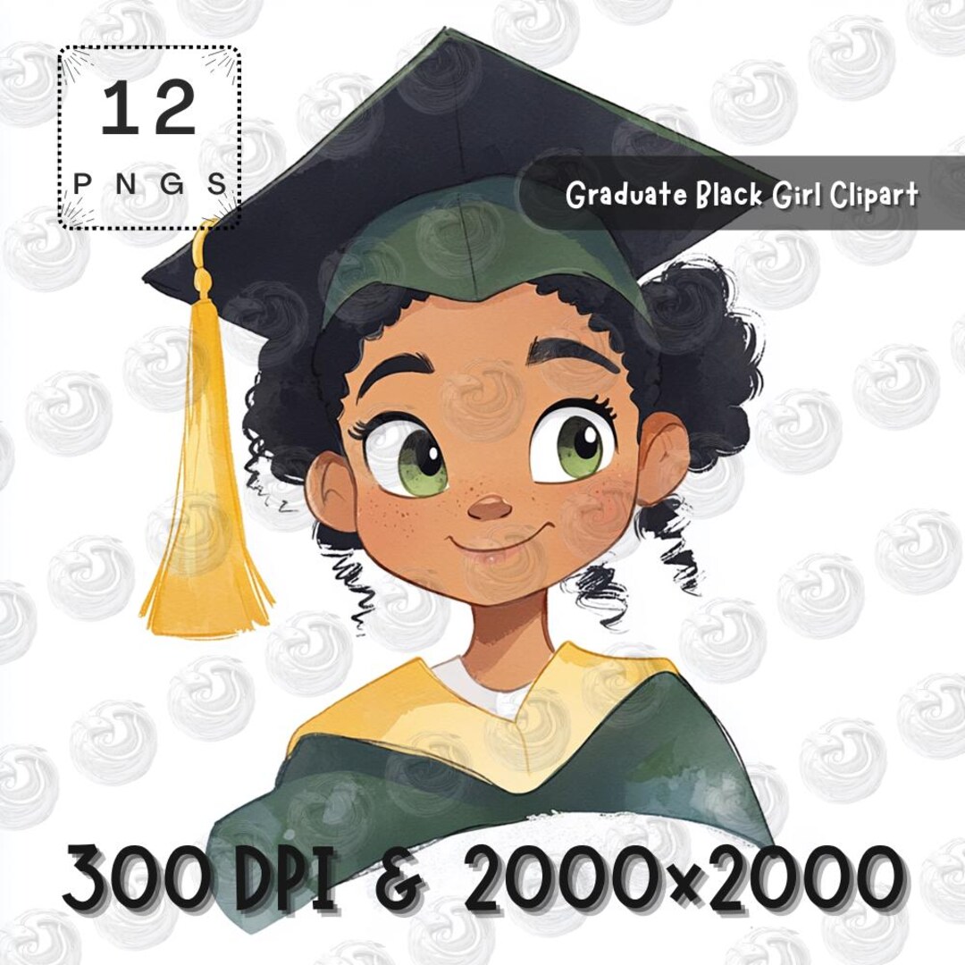 Graduate Black Girl Clipart - 12 High Quality Pngs - White Background ...