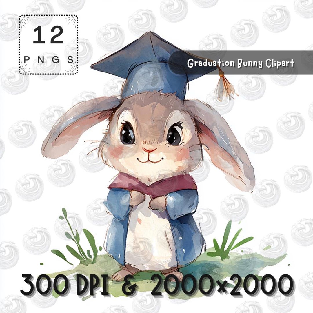 Graduation Bunny Clipart - 12 High Quality Pngs - White Background ...