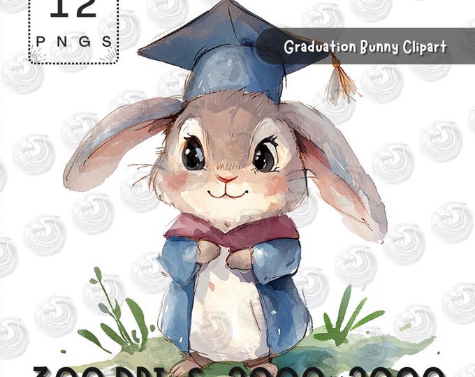 Graduation Bunny Clipart - 12 High Quality Pngs - White Background ...