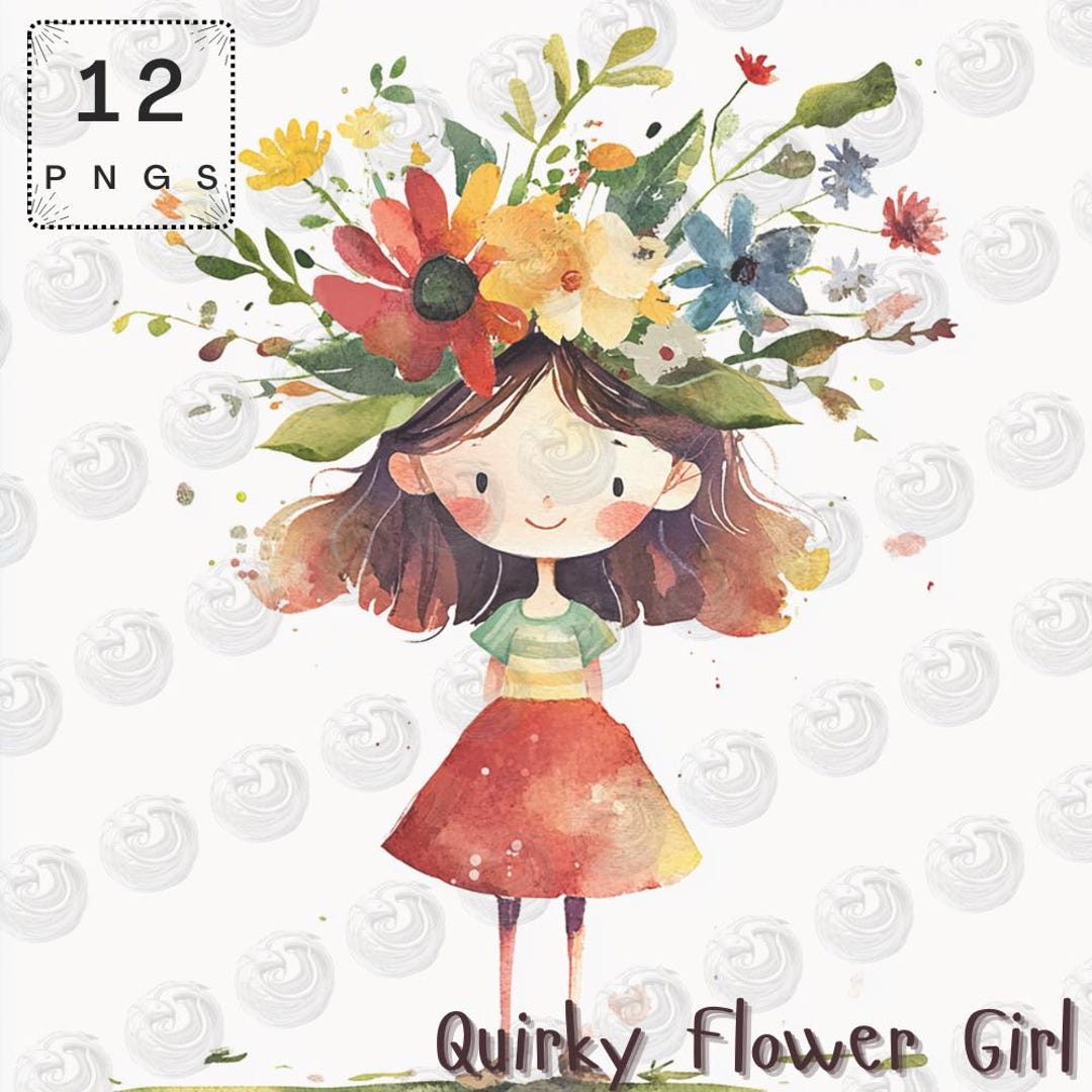 Quirky Flower Girl Clipart - 12 High Quality Pngs - White Background ...