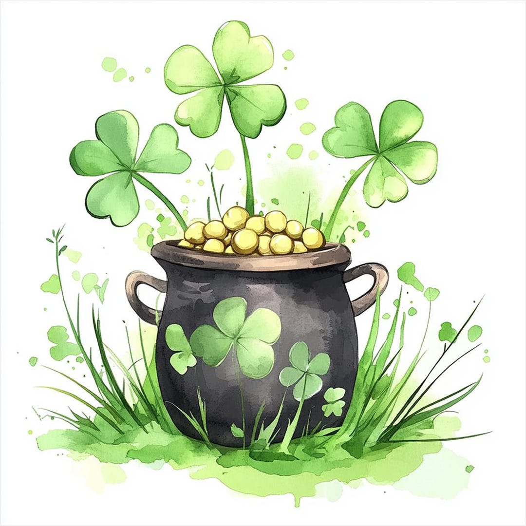 St. Patrick's Day Pot of Gold Clipart - 12 High Quality Pngs - White ...