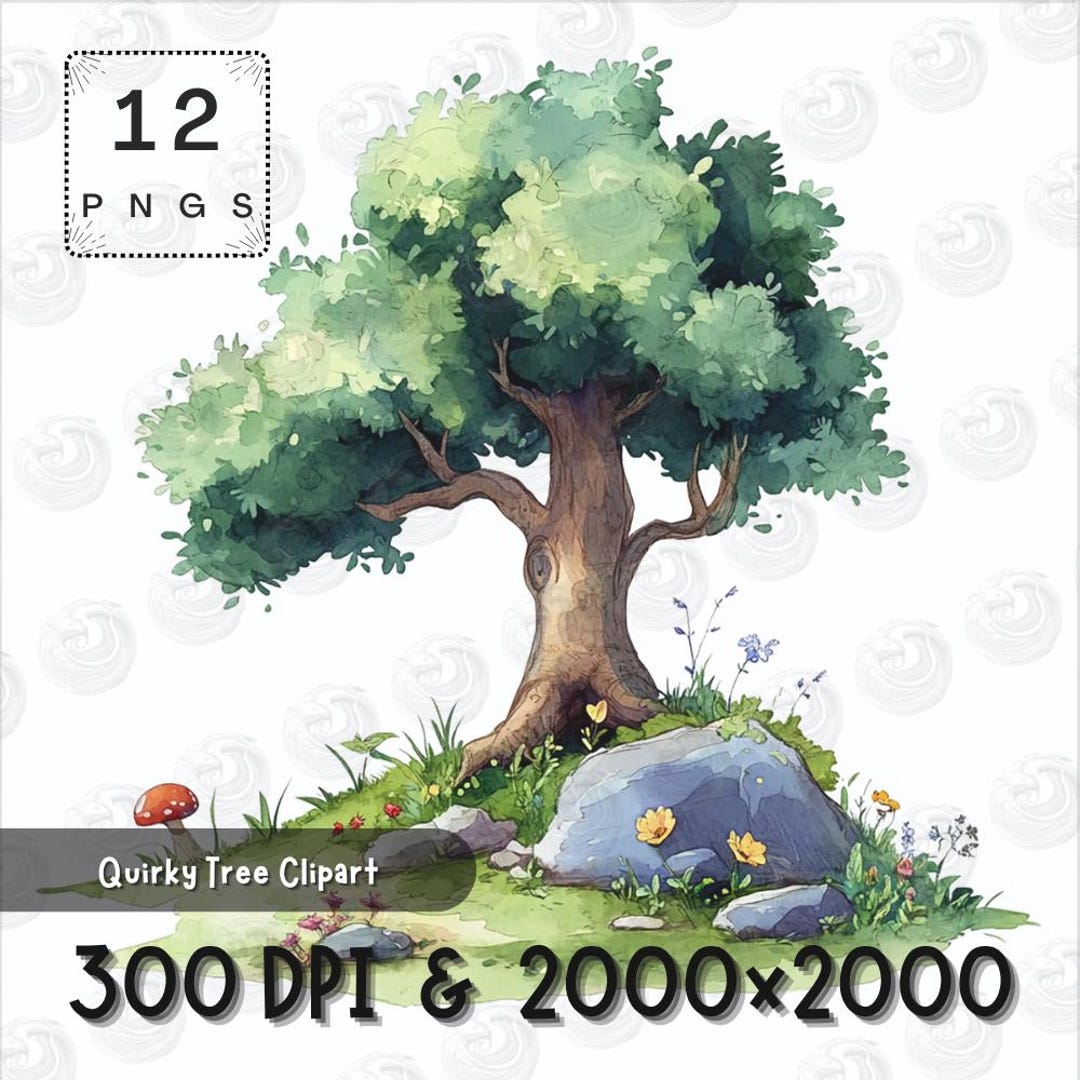 Quirky Tree Clipart - 12 High Quality Pngs - White Background ...
