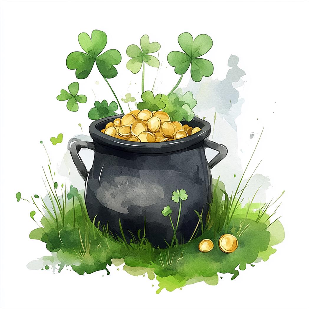 St. Patrick's Day Pot of Gold Clipart - 12 High Quality Pngs - White ...