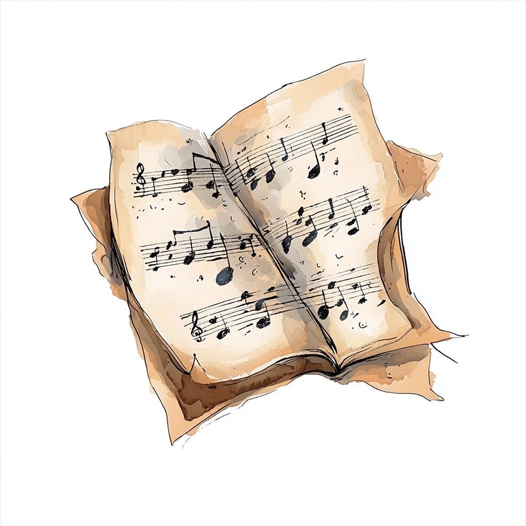 Vintage Sheet Music Clipart - 12 High Quality Pngs - White Background ...