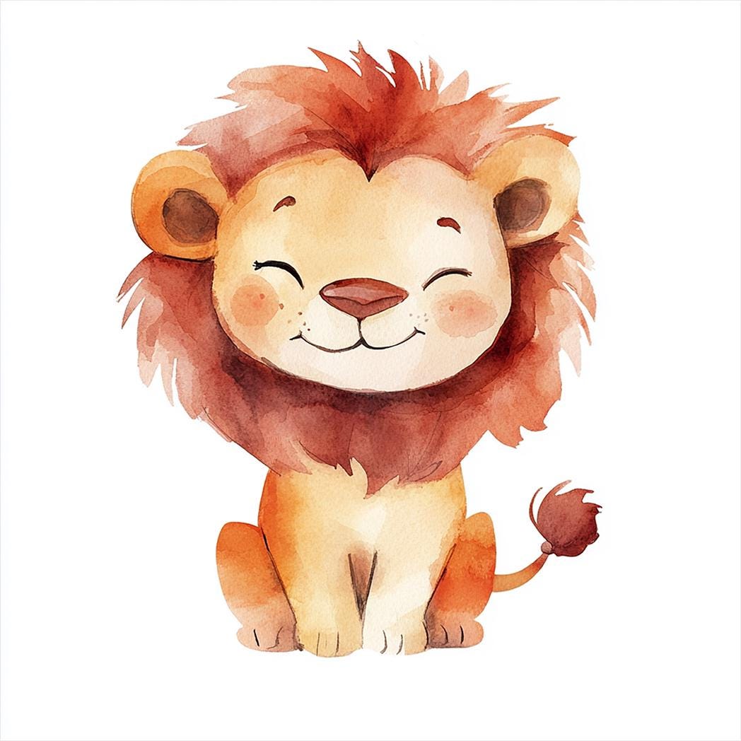 Watercolor Baby Lion Clipart - 12 High Quality Pngs - White Background ...