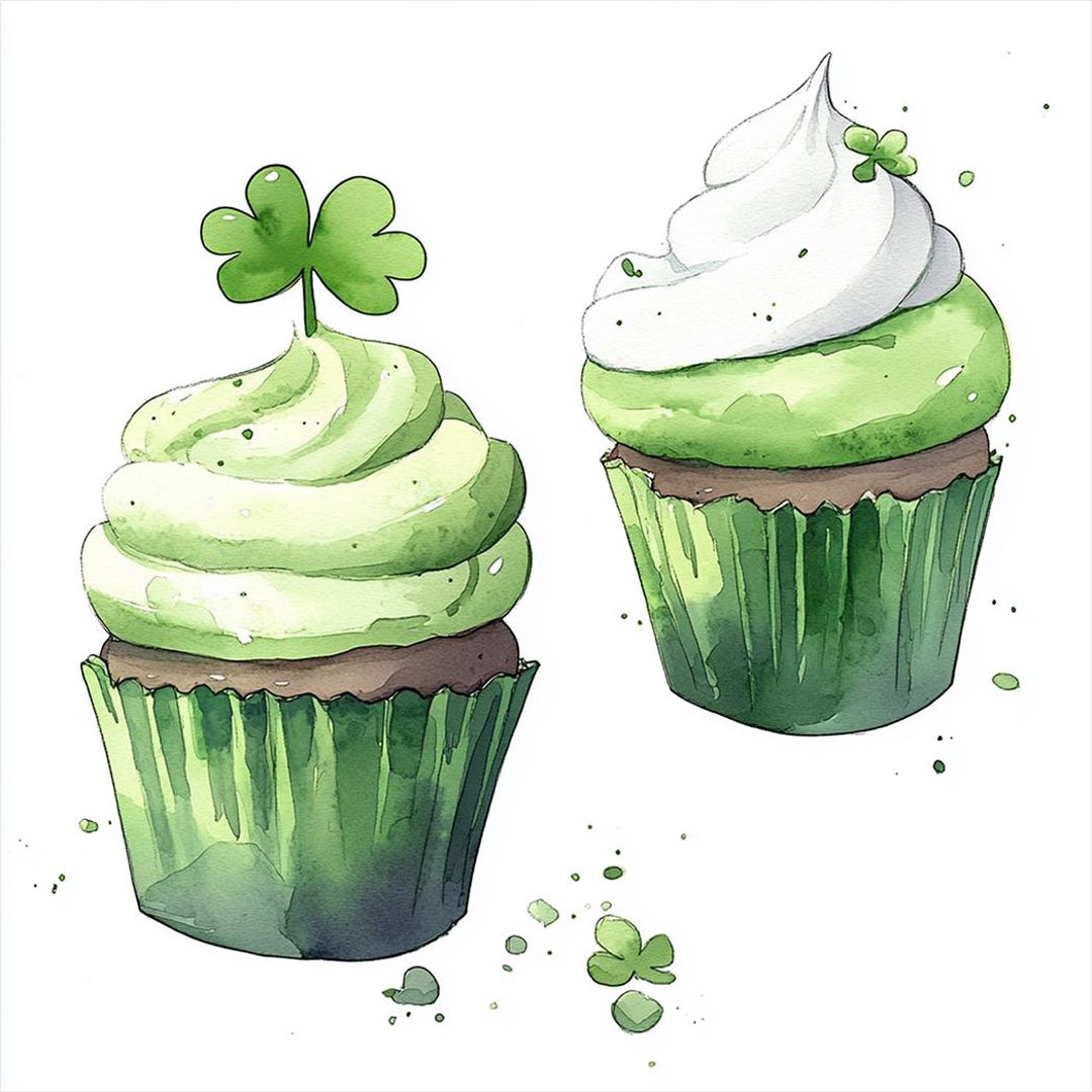 St. Patrick's Day Cupcake Clipart - 12 High Quality Pngs - White ...
