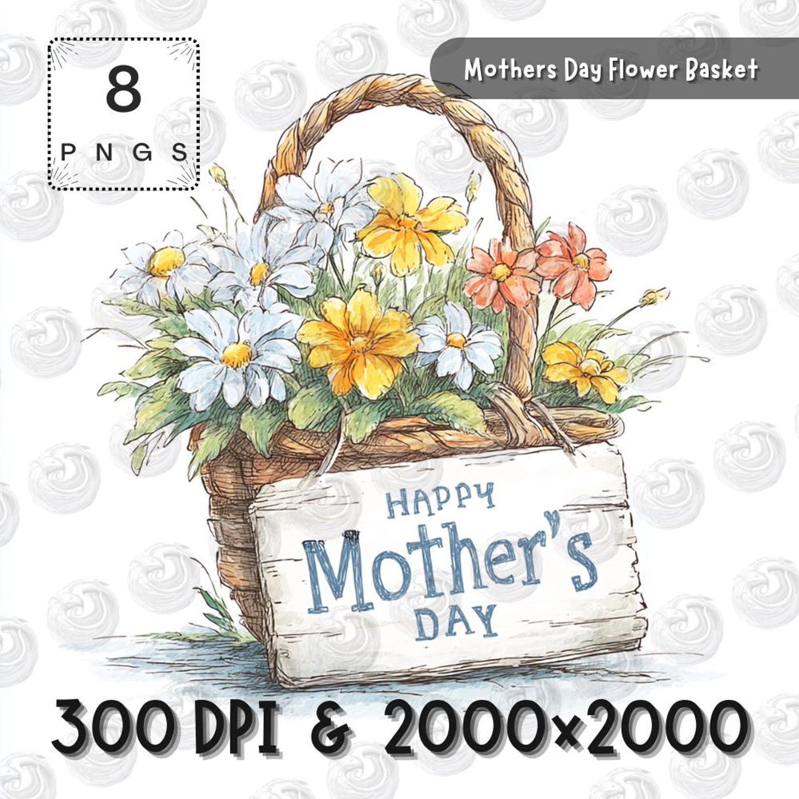 Mother's Day Flower Basket Clipart - 8 High Quality Pngs - White ...