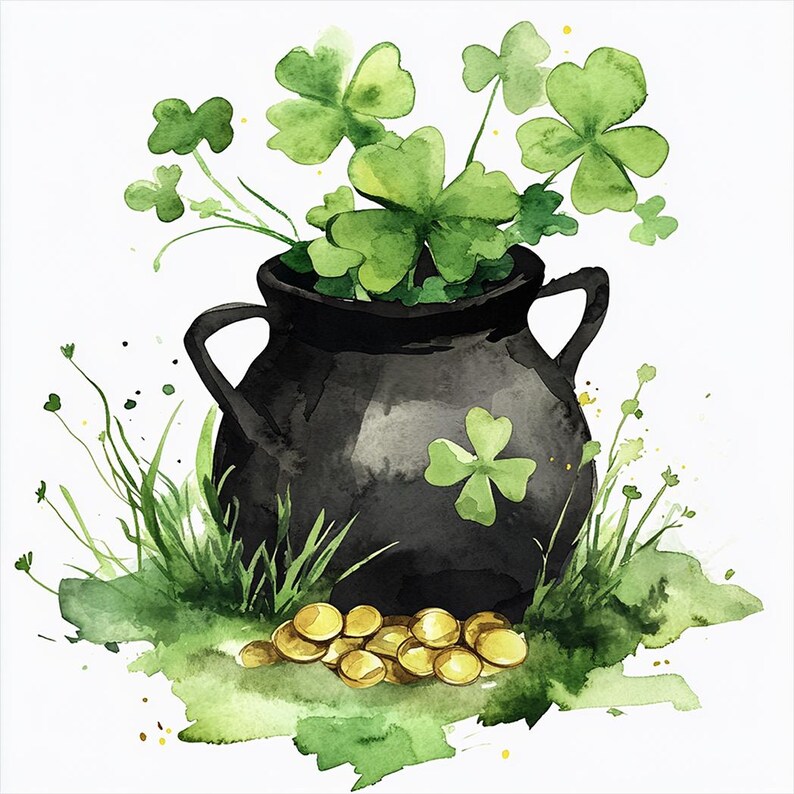 St. Patrick's Day Pot of Gold Clipart - 12 High Quality Pngs - White ...