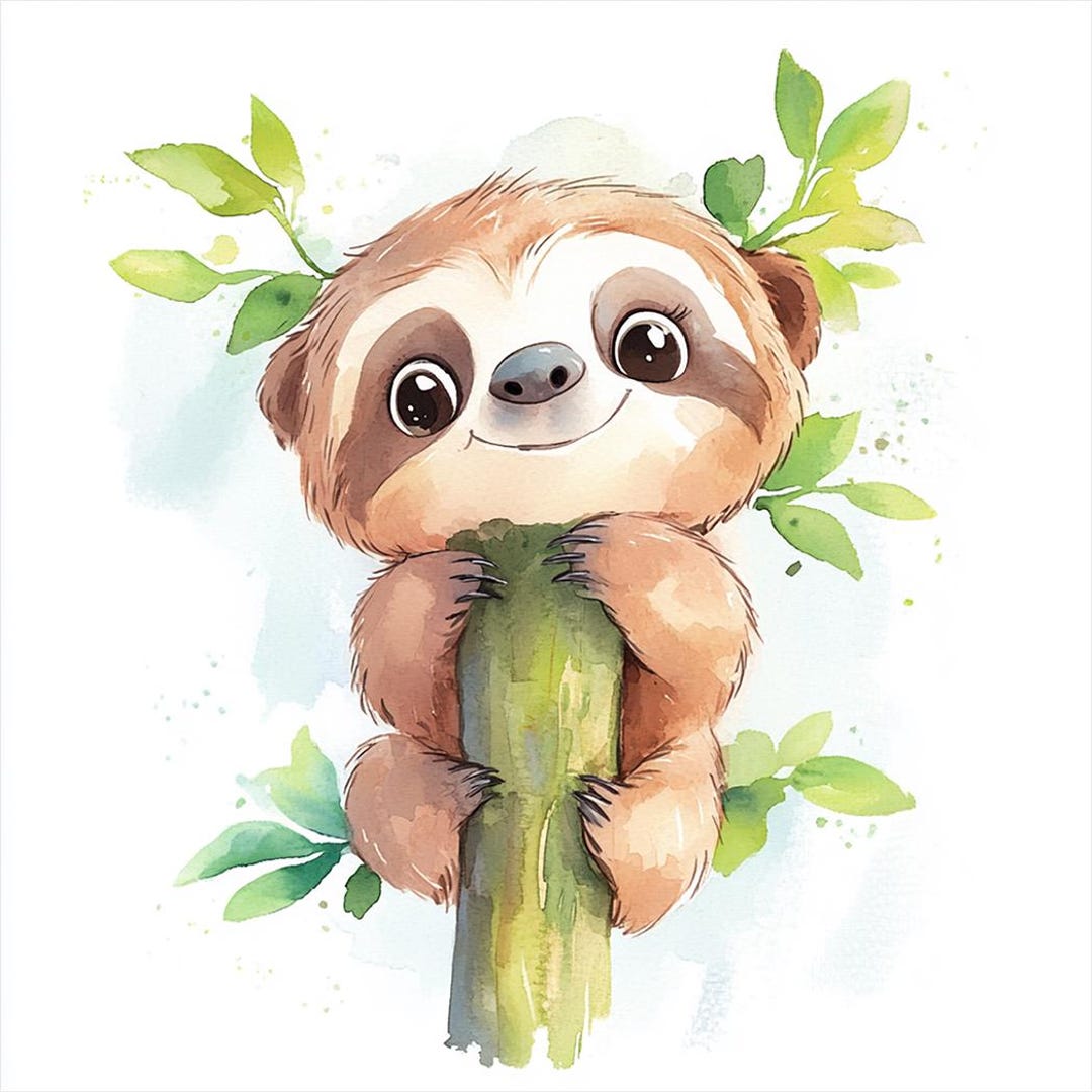 Cute Baby Sloth Clipart - 11 High Quality Pngs - White Background ...