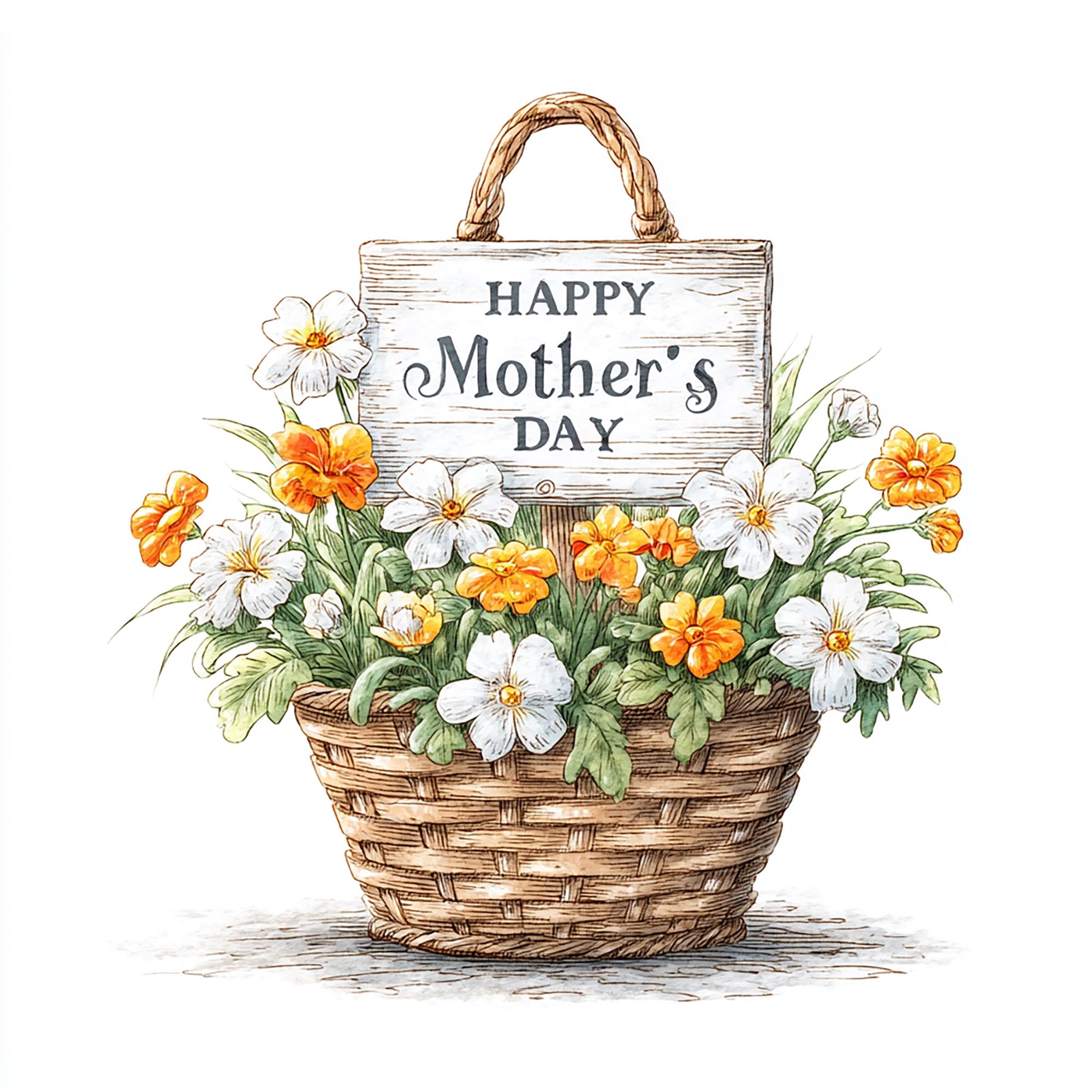 Mother's Day Flower Basket Clipart - 8 High Quality Pngs - White ...