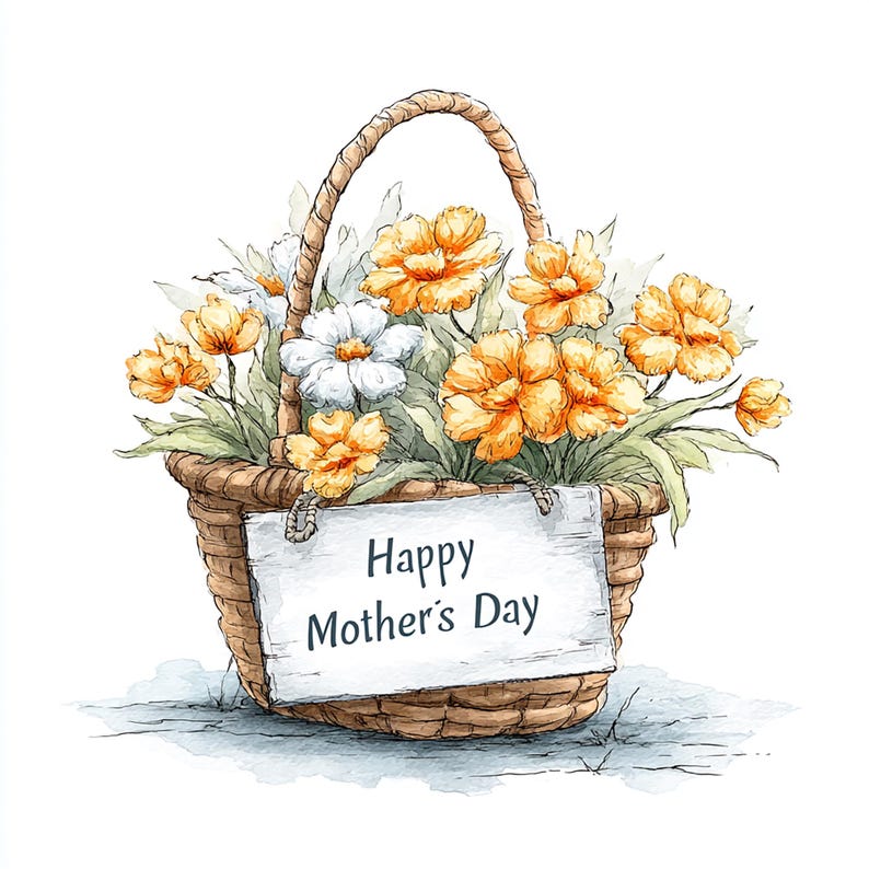 Mother's Day Flower Basket Clipart - 8 High Quality Pngs - White ...