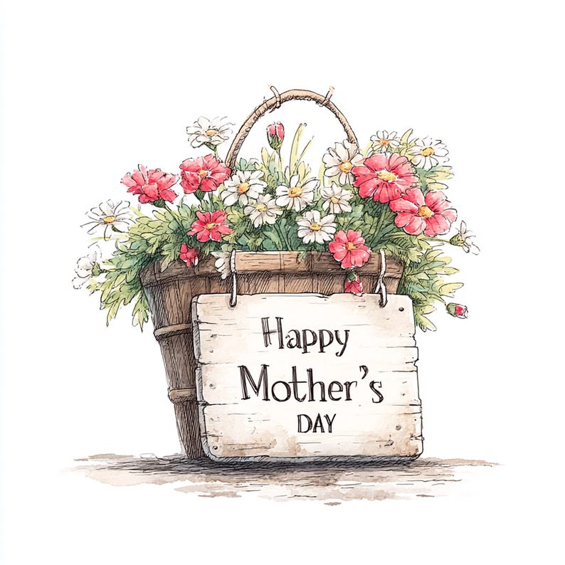 Mother's Day Flower Basket Clipart - 8 High Quality Pngs - White ...