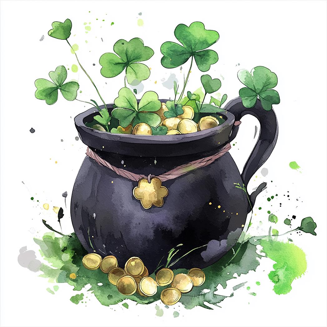 St. Patrick's Day Pot of Gold Clipart - 12 High Quality Pngs - White ...