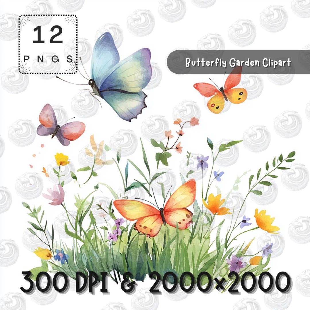 Butterfly Garden Clipart - 12 High Quality Pngs - White Background ...