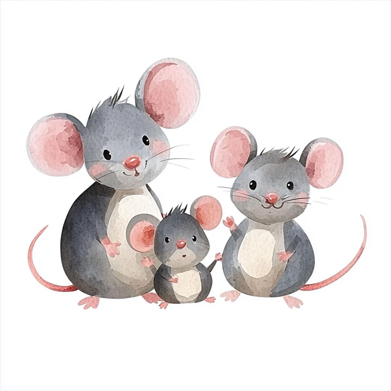 Watercolor Family of Mice Clipart - 12 High Quality Pngs - White ...